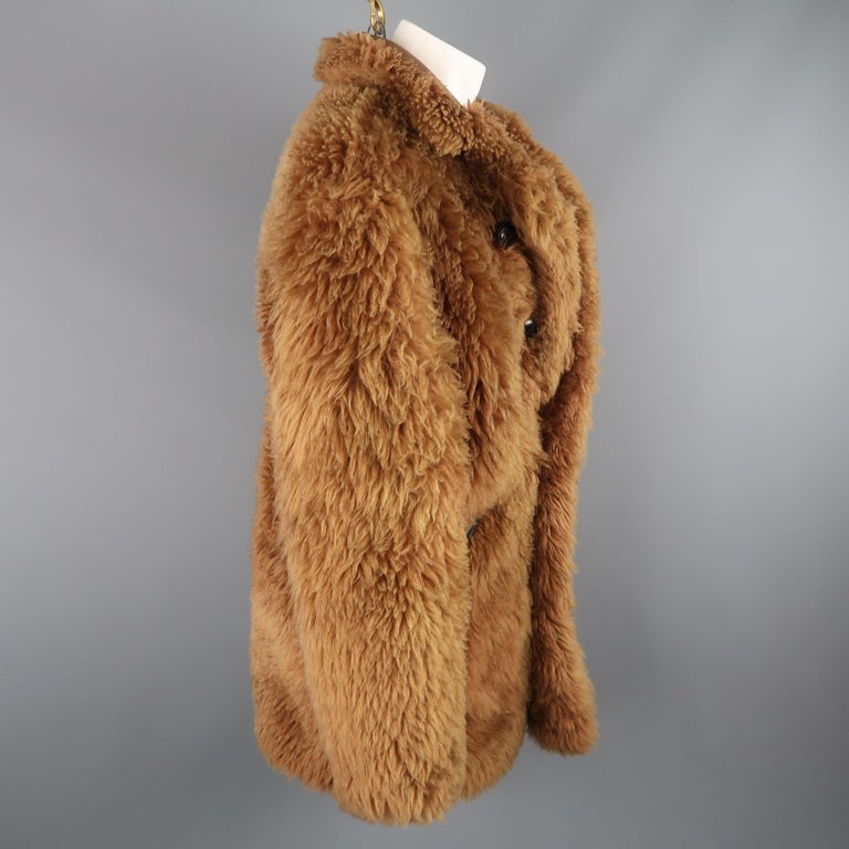 COACH Mahogany Tan Fuzzy Shearling Fur Leather Reversibe Coat at ...