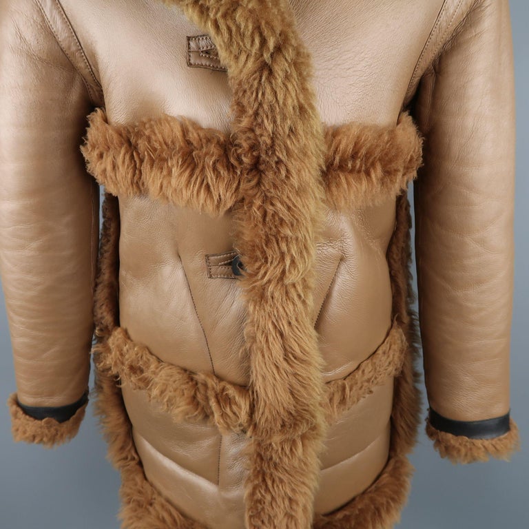 COACH Mahogany Tan Fuzzy Shearling Fur Leather Reversibe Coat at ...