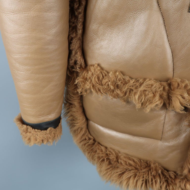 COACH Mahogany Tan Fuzzy Shearling Fur Leather Reversibe Coat at ...