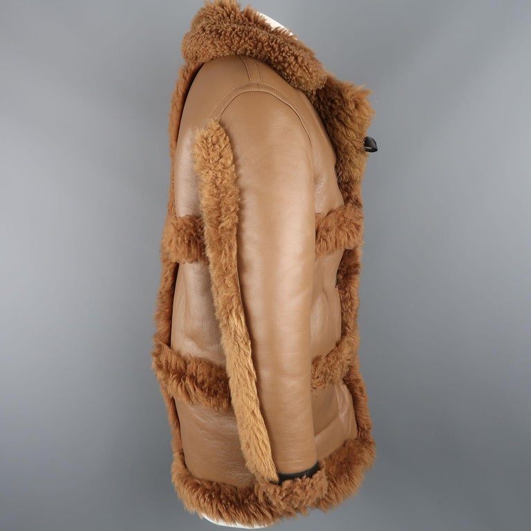 COACH Mahogany Tan Fuzzy Shearling Fur Leather Reversibe Coat at ...