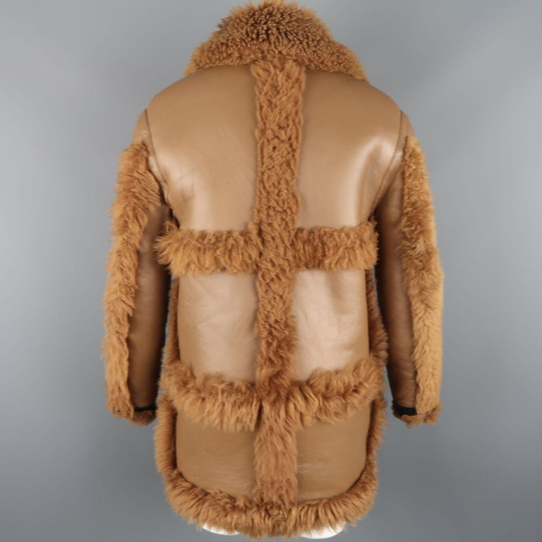 COACH Mahogany Tan Fuzzy Shearling Fur Leather Reversibe Coat at ...