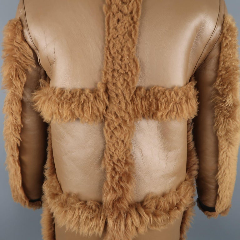 COACH Mahogany Tan Fuzzy Shearling Fur Leather Reversibe Coat at ...