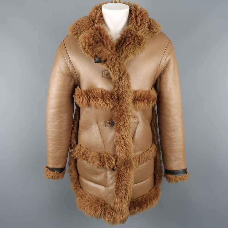 COACH Mahogany Tan Fuzzy Shearling Fur Leather Reversibe Coat at ...