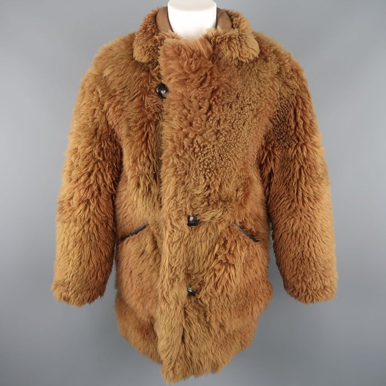 COACH Mahogany Tan Fuzzy Shearling Fur Leather Reversibe Coat at ...