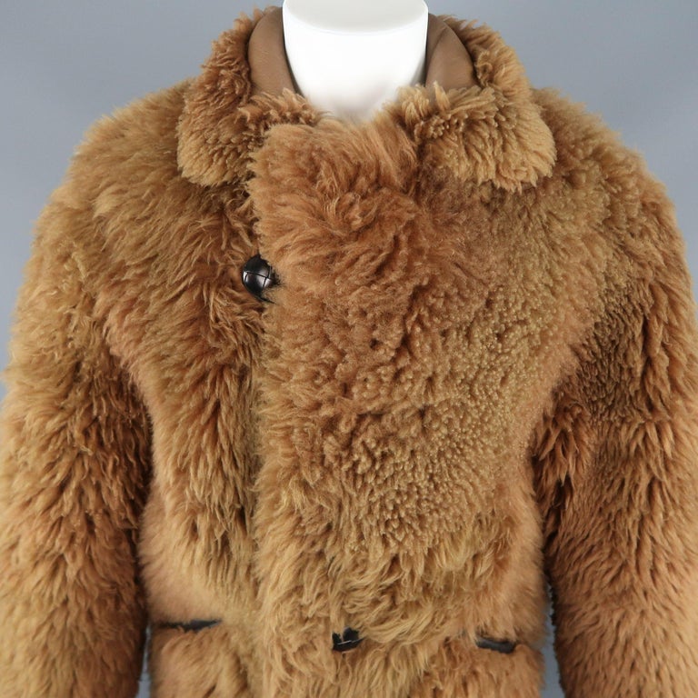 COACH Mahogany Tan Fuzzy Shearling Fur Leather Reversibe Coat at ...