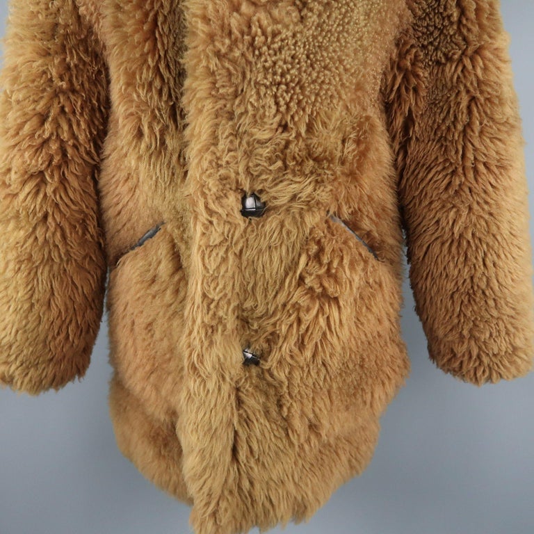 COACH Mahogany Tan Fuzzy Shearling Fur Leather Reversibe Coat at ...