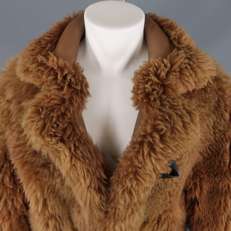 COACH Mahogany Tan Fuzzy Shearling Fur Leather Reversibe Coat at ...