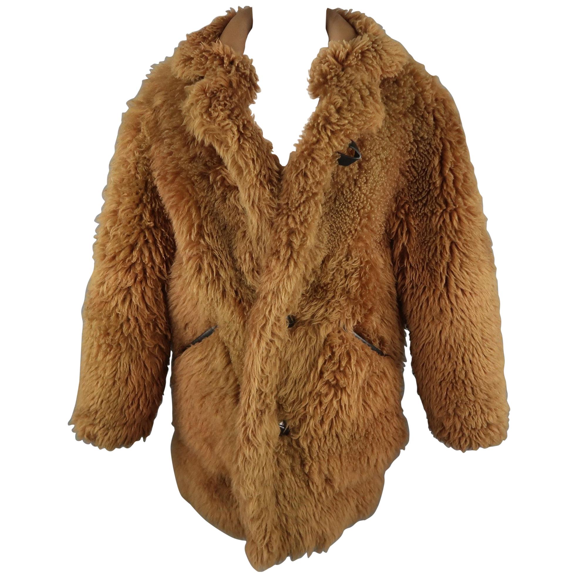 COACH Mahogany Tan Fuzzy Shearling Fur Leather Reversibe Coat at ...