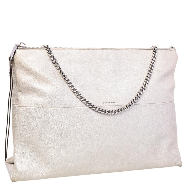 Coach Metallic Cream Leather High Rise Shoulder Bag For Sale at 1stDibs