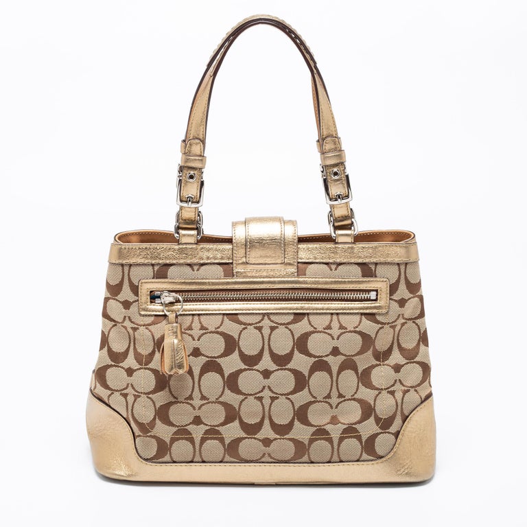 Coach Metallic Gold/Silver Signature Canvas And Leather Tote For Sale ...