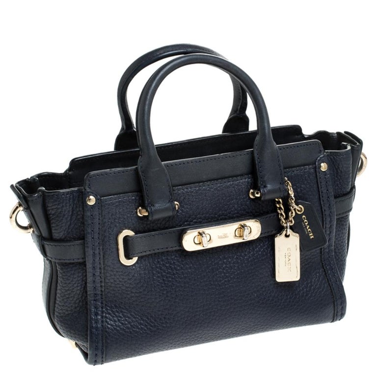 Coach Navy Blue Leather Swagger 20 Tote For Sale at 1stDibs