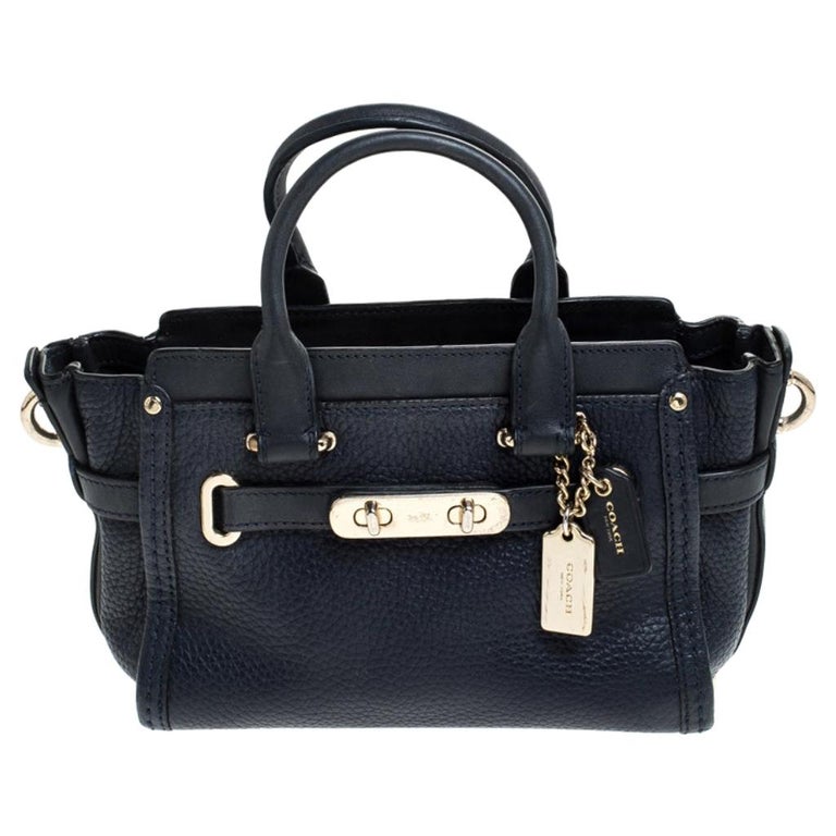 Coach Navy Blue Leather Swagger 20 Tote For Sale at 1stDibs