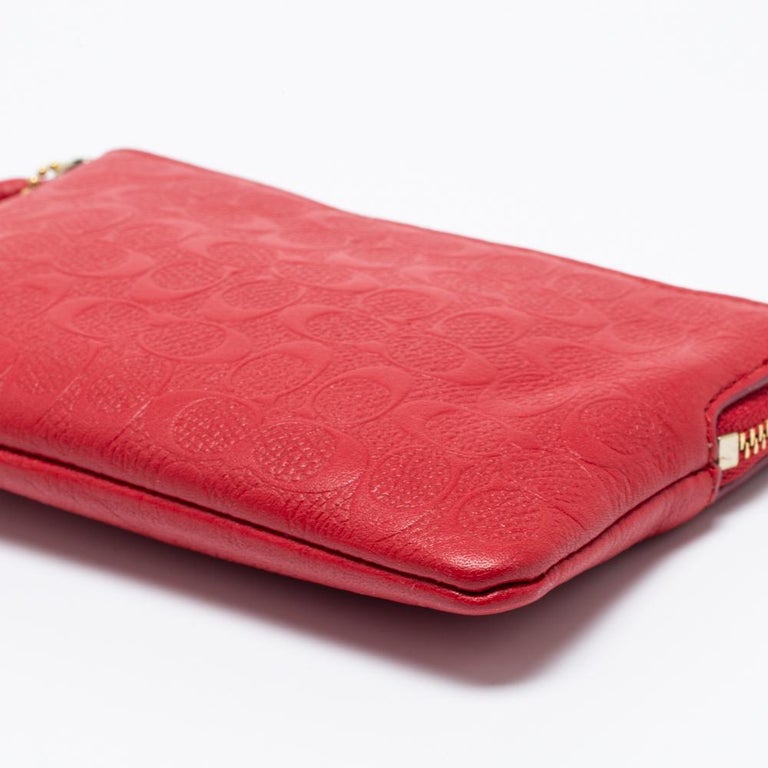 Coach Red Signature Embossed Leather Wristlet Clutch For Sale at 1stDibs