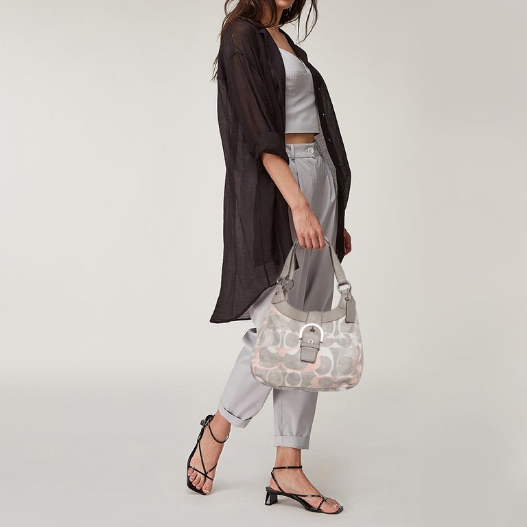 Coach Tri Color Signature Fabric and Leather Hobo For Sale at 1stDibs