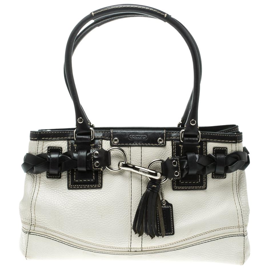Coach White Leather Hamptons Braided Satchel For Sale at 1stDibs ...