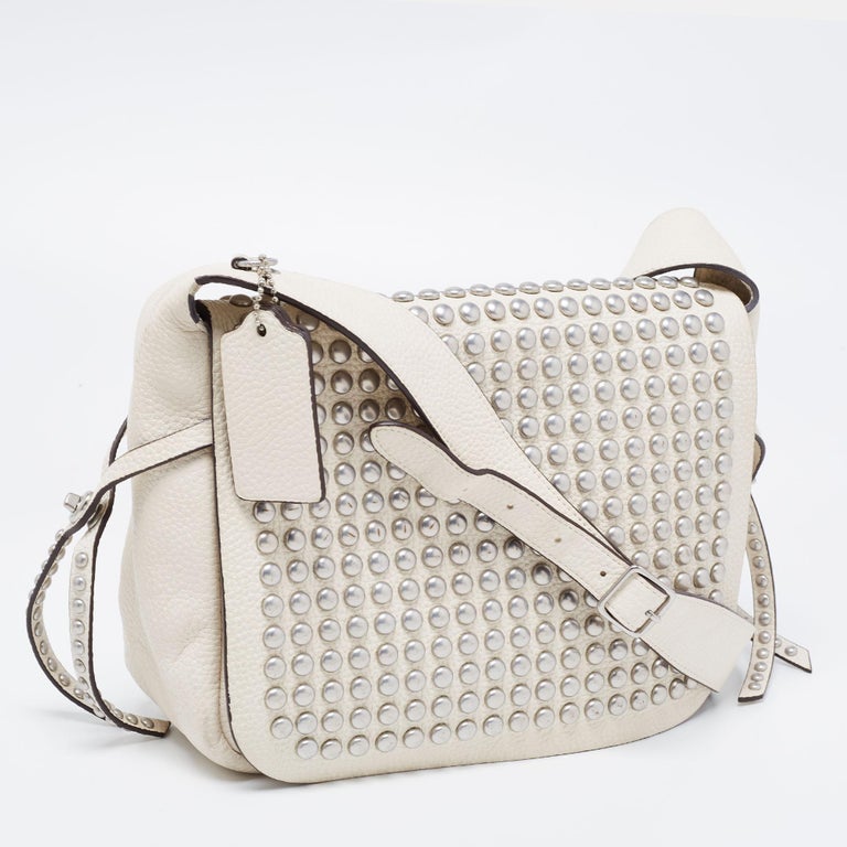 Coach White Leather Rivets Dakotah Crossbody Bag For Sale at 1stDibs