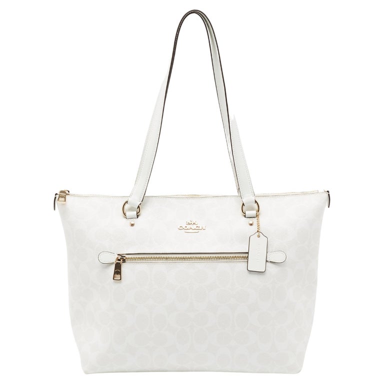 Coach White Signature Coated Canvas and Leather Gallery Tote For Sale ...