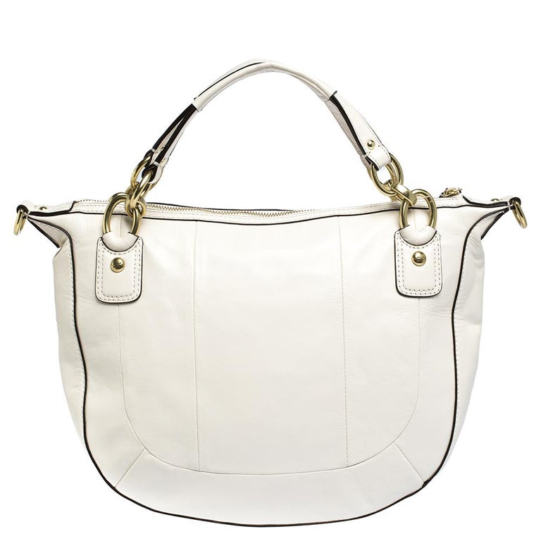 Coach White Woven Leather Kristin Hobo at 1stDibs