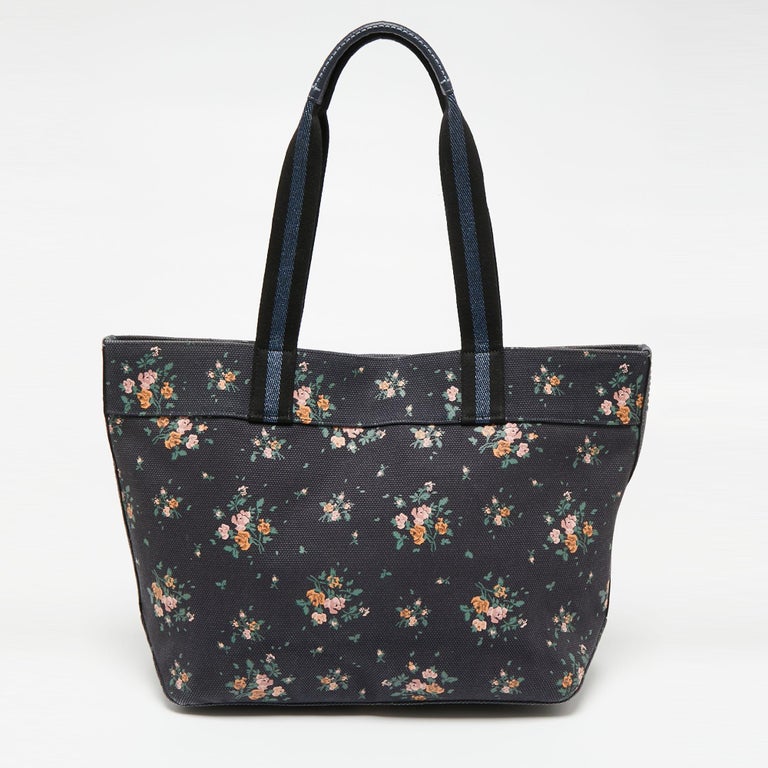 Coach x Disney Navy Blue Rose Bouquet Print and Thumper Canvas Tote For ...