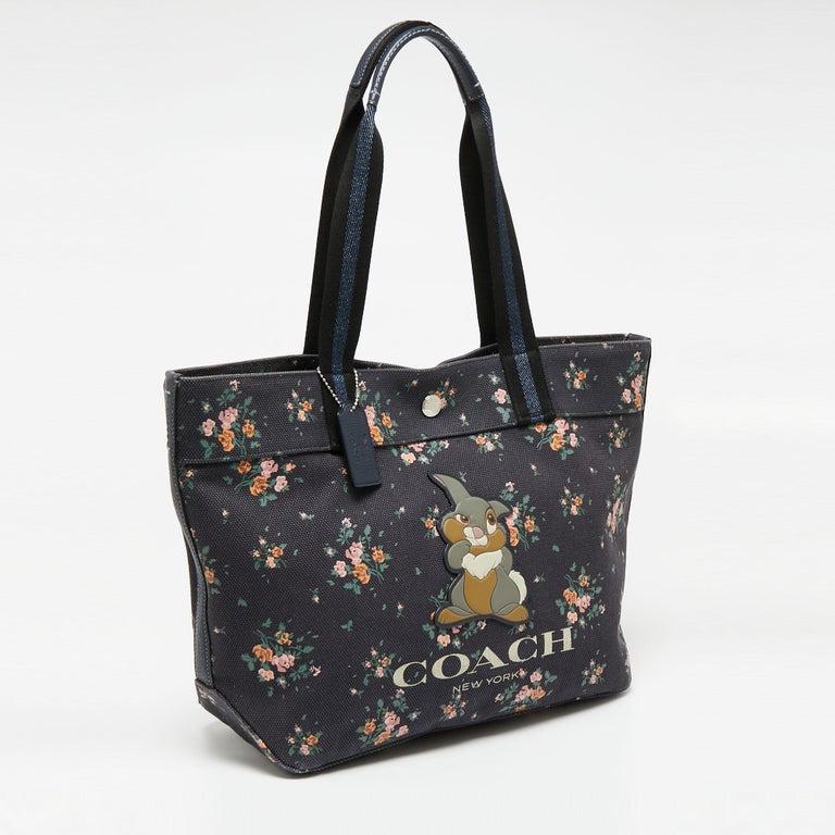 Coach x Disney Navy Blue Rose Bouquet Print and Thumper Canvas Tote For ...