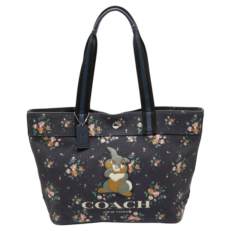 Coach x Disney Navy Blue Rose Bouquet Print and Thumper Canvas Tote For ...