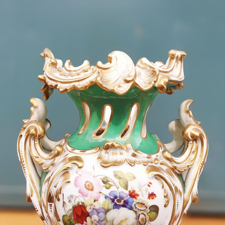 Coalport 19th Century Hand Painted Green Rococo Style Vase For Sale at ...