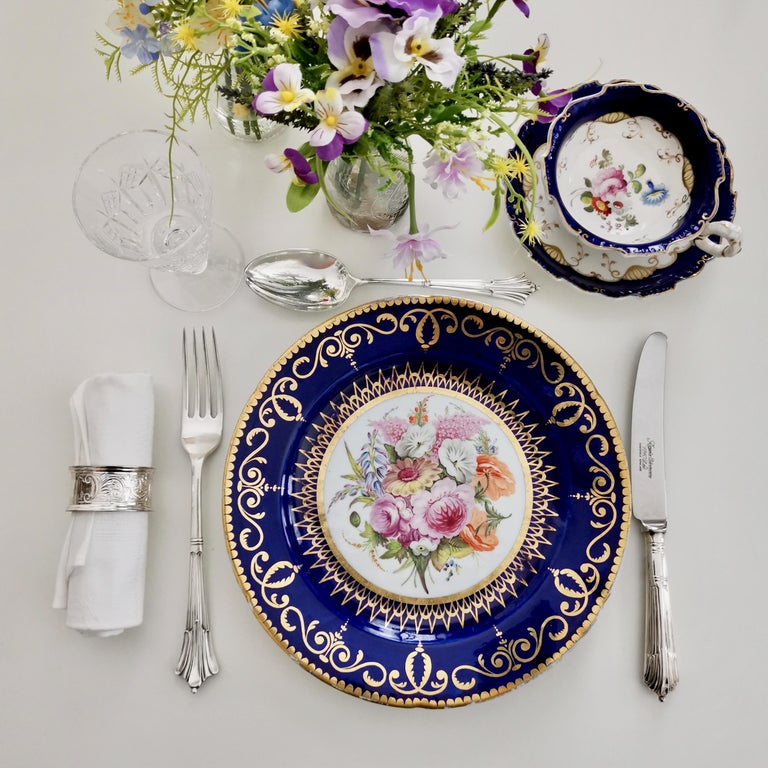 Coalport John Rose Porcelain Plate, Cobalt Blue and Flowers, Regency ...