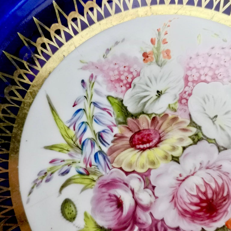 Coalport John Rose Porcelain Plate, Cobalt Blue and Flowers, Regency ...