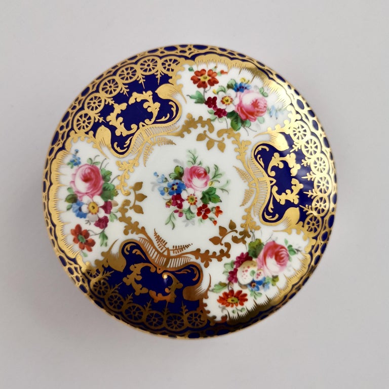 Coalport Porcelain Powder Box, Cobalt Blue and Flowers, Victorian ...
