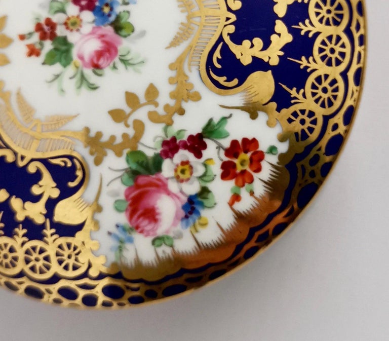 Coalport Porcelain Powder Box, Cobalt Blue and Flowers, Victorian ...