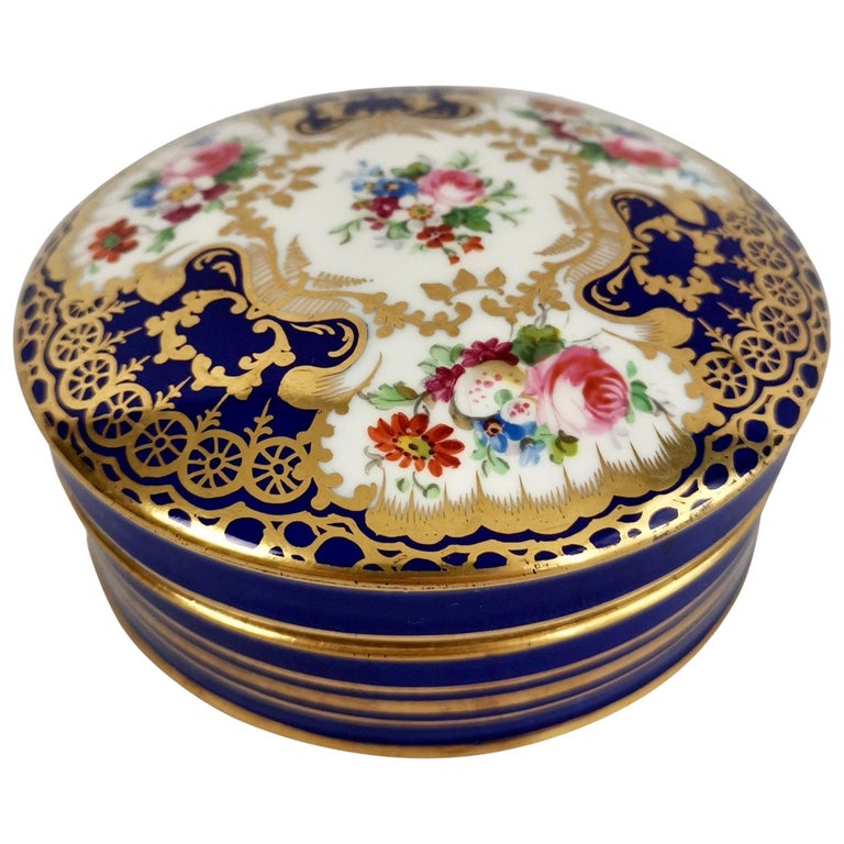 Coalport Porcelain Powder Box, Cobalt Blue and Flowers, Victorian ...