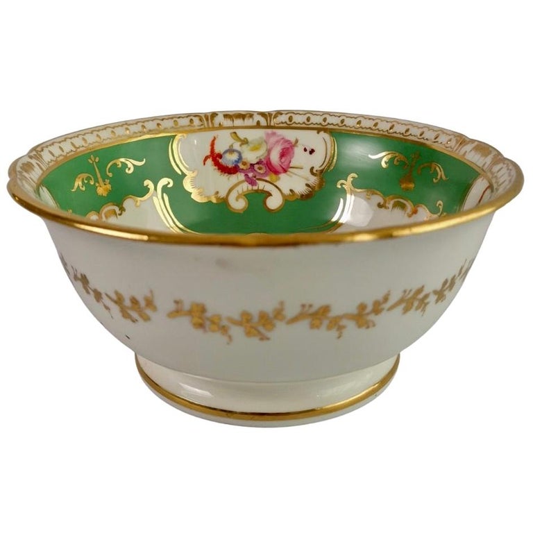 Coalport Porcelain Slop Bowl, Green with Flowers, Regency, circa 1826 ...