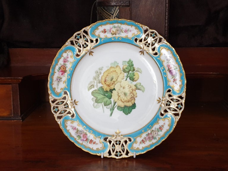 English Minton Reticulated Royal Arms Botanical Turquoise Sweet Service ...