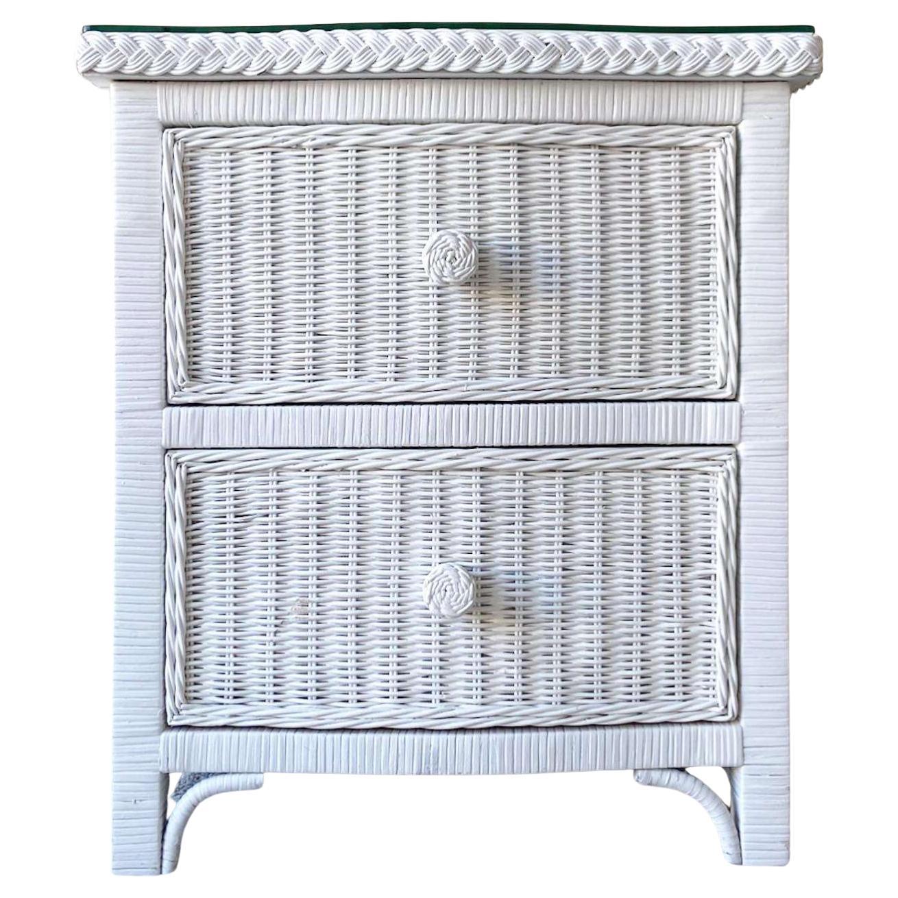 Coastal Boho Chic Wicker Nightstand For Sale at 1stDibs