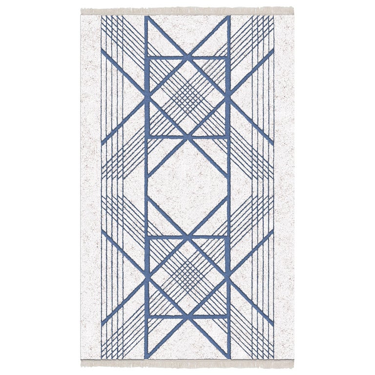 Coastal Geometric Pattern Hand Knotted Wool Rug High Pile, Bali Coast ...