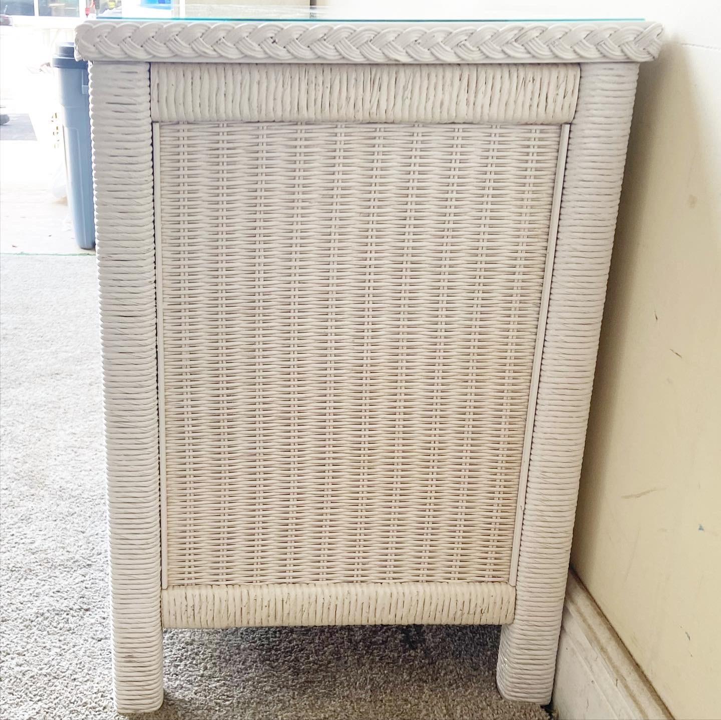 Coastal Henry Link Wicker and Rattan Nightstand For Sale at 1stDibs