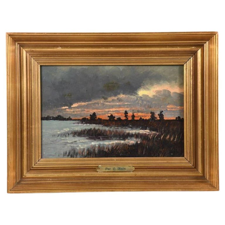 Paysage côtier de Per Daniel Holm '1835-1903', huile sur bois En vente ...