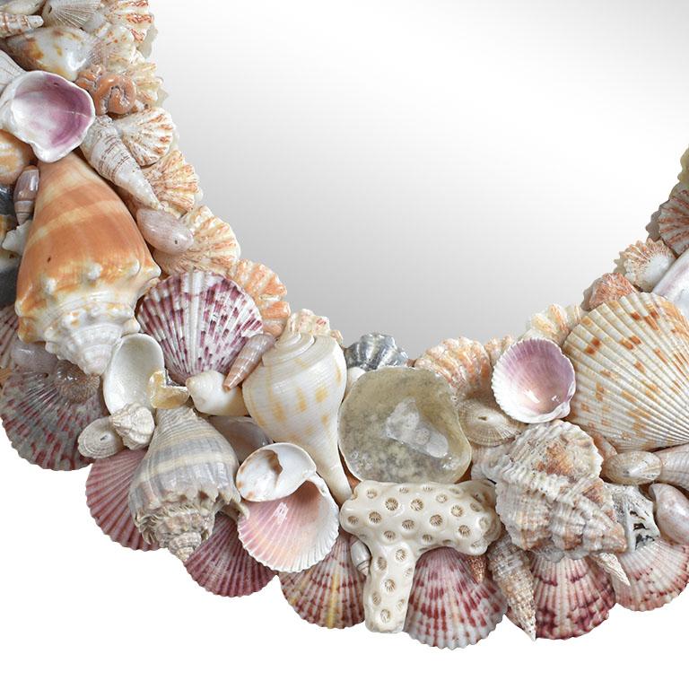 Coastal Oval Sea Shell Encrusted Wall Mirror For Sale at 1stDibs