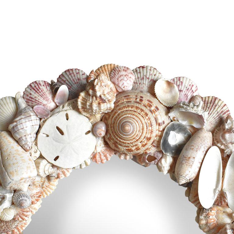 Coastal Oval Sea Shell Encrusted Wall Mirror For Sale at 1stDibs