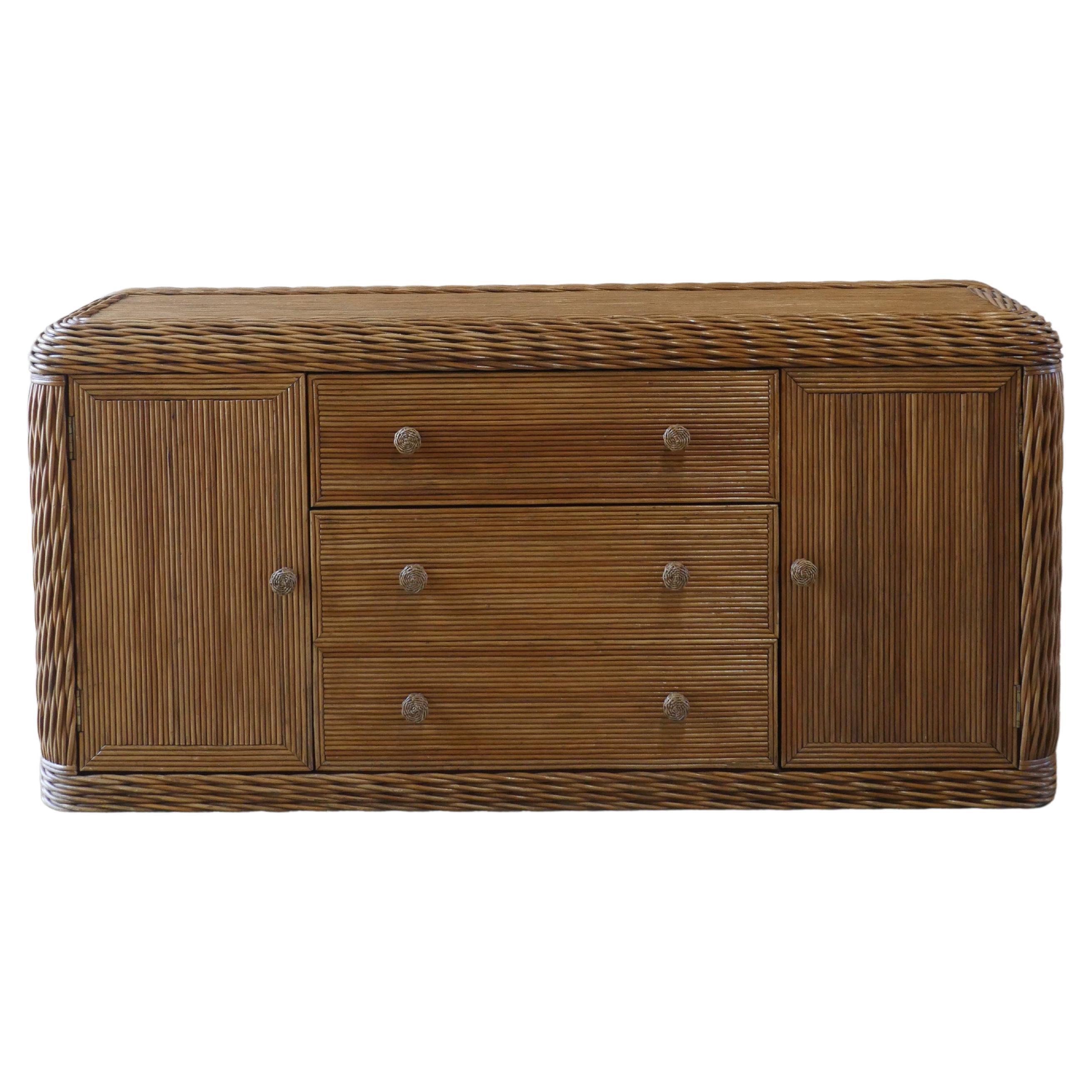 Pencil Reed Bamboo Rattan Wicker Credenza Vintage Buffet Sideboard ...