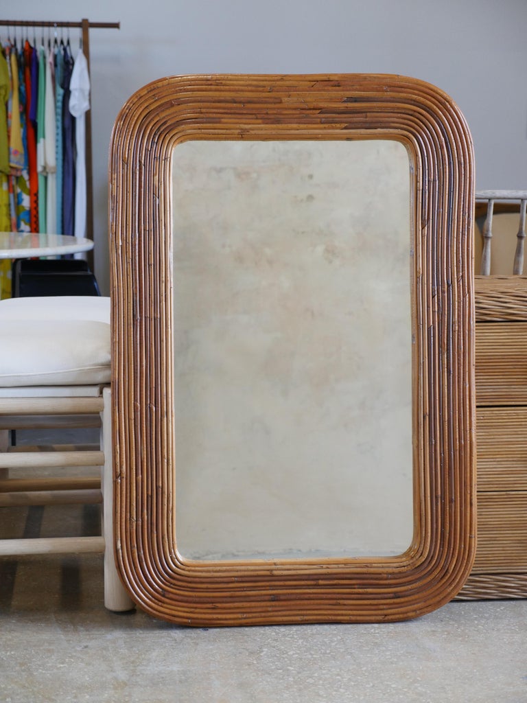Coastal Pencil Reed Rattan Wall Mirror at 1stDibs