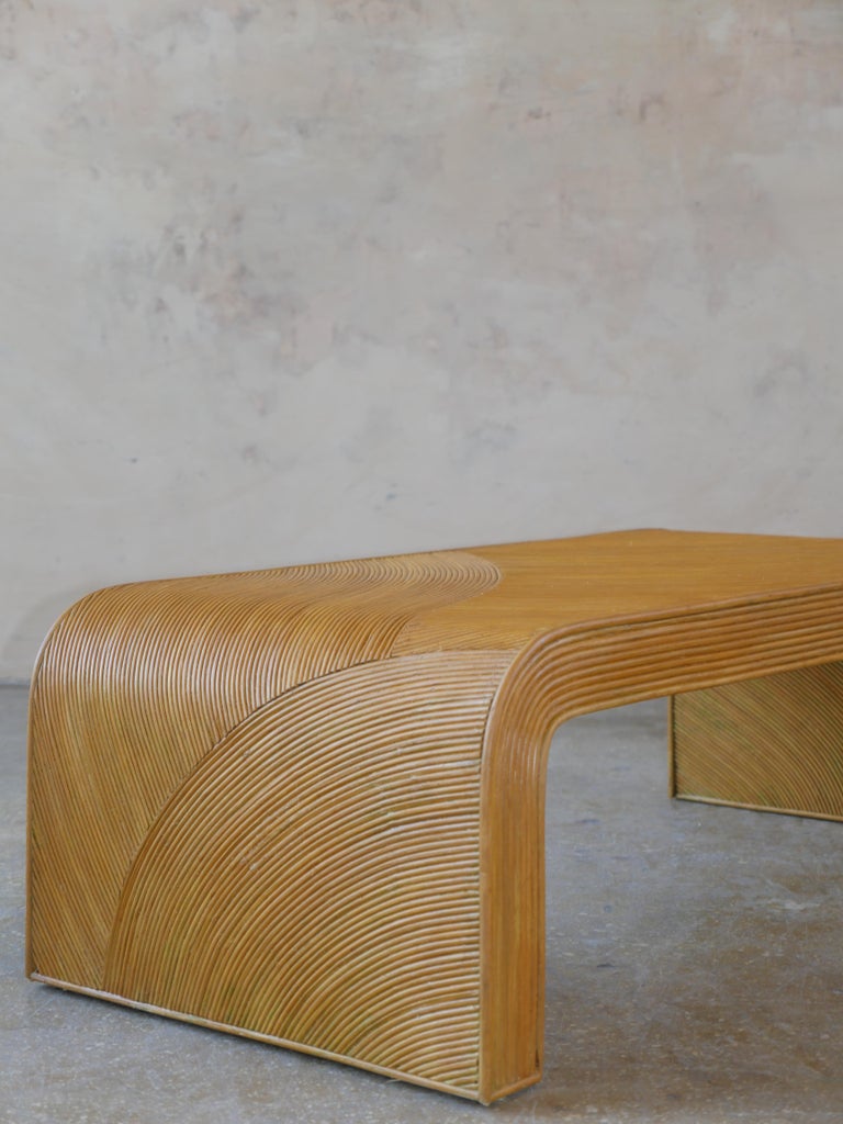 Coastal Pencil Reed Rattan Waterfall Coffee Table at 1stDibs