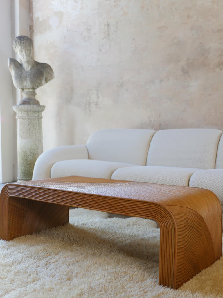 Coastal Pencil Reed Rattan Waterfall Coffee Table at 1stDibs