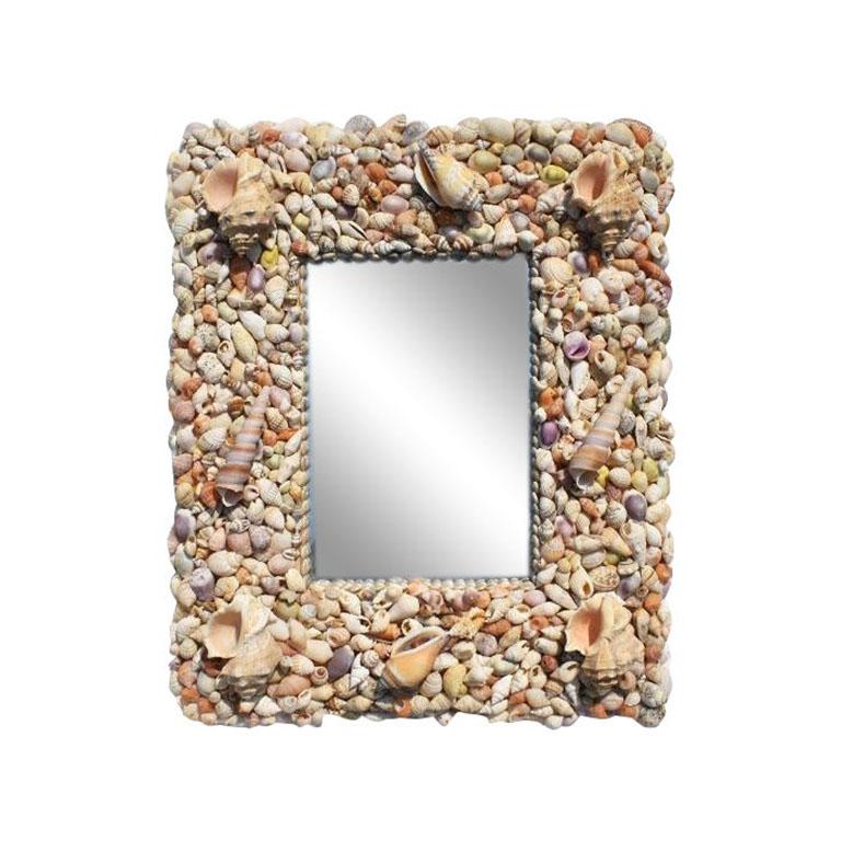 Coastal Rectangular Sea Shell Encrusted Wall Mirror For Sale at 1stDibs