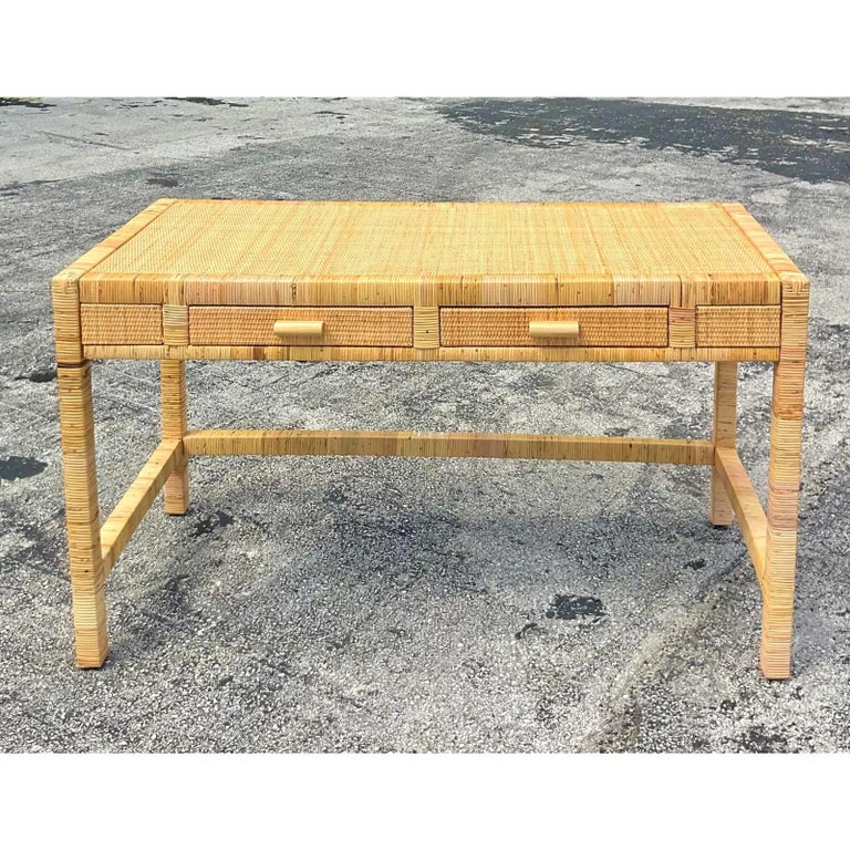 Coastal Woven Rattan Writing Desk at 1stDibs