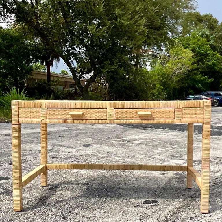 Coastal Woven Rattan Writing Desk at 1stDibs