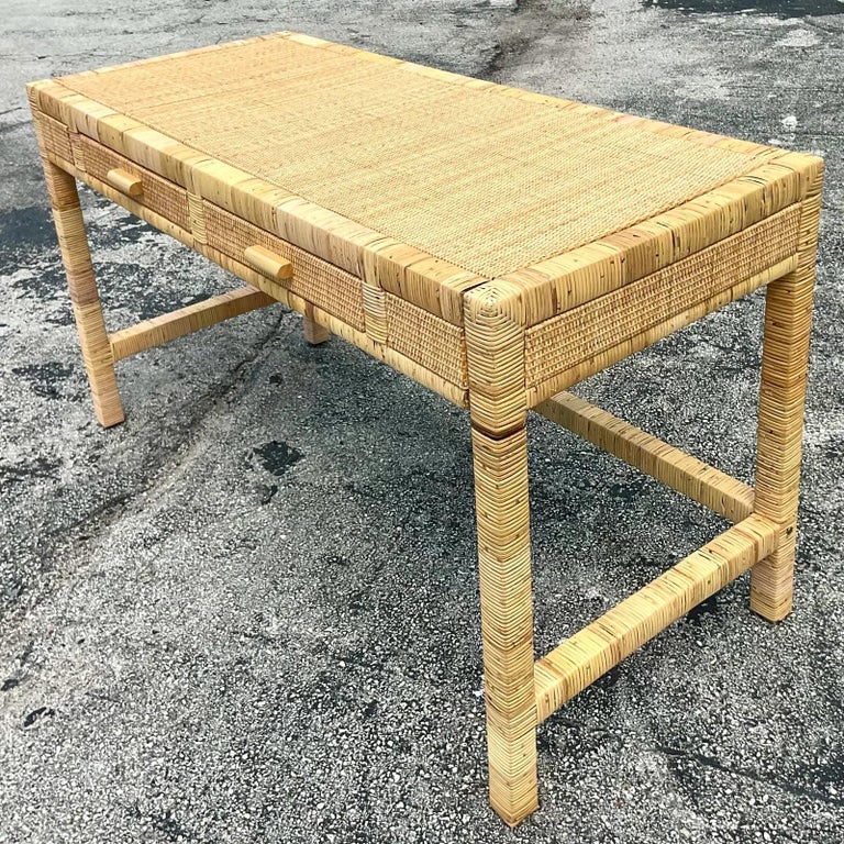 Coastal Woven Rattan Writing Desk at 1stDibs