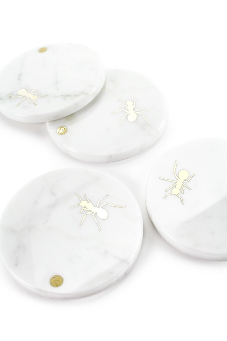 Coasters Cocktail Barware Black Marquina Marble Ants Brass Inlay ...