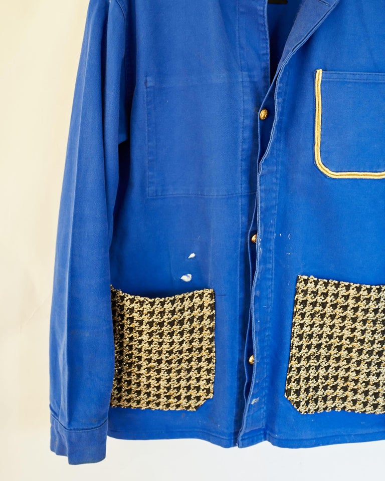 Cobalt Blue Blazer Jacket French Work Wear Jacket Gold Tweed Medium J ...