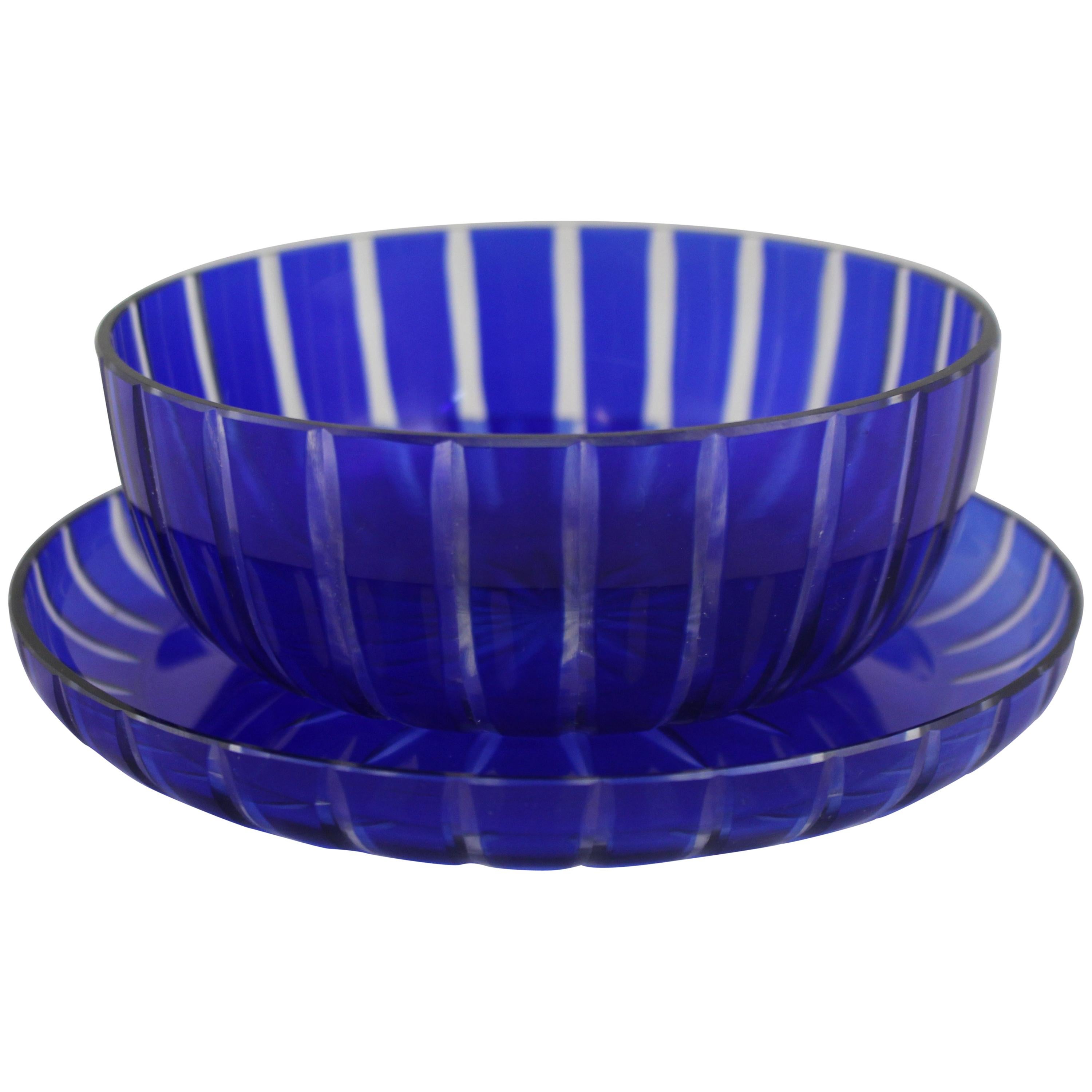 Cobalt Blue Cut Glass Overlay Crystal Bowl on Stand For Sale at 1stDibs ...